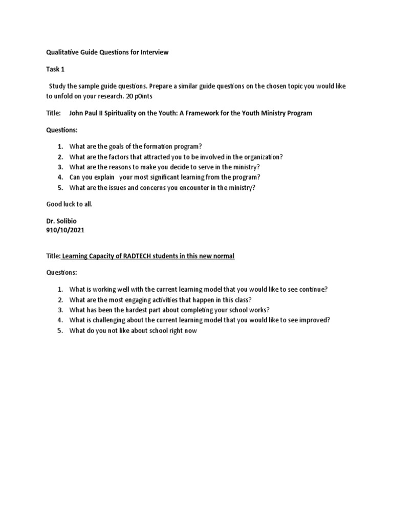 Qualitative Guide Questions For Interview | PDF | Career & Growth