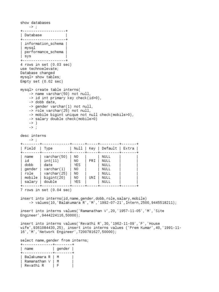 Creating And Manipulating Database Tables With Sql Commands Pdf