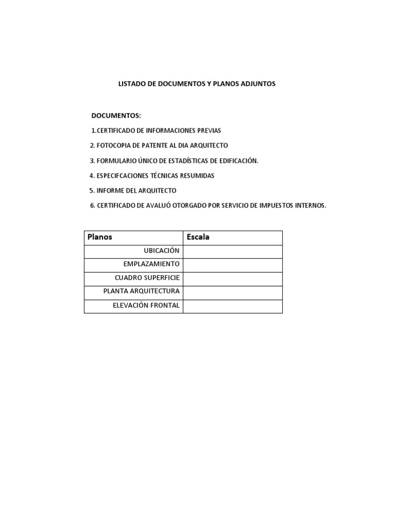 Listado de Documentos y Planos Adjuntos | PDF
