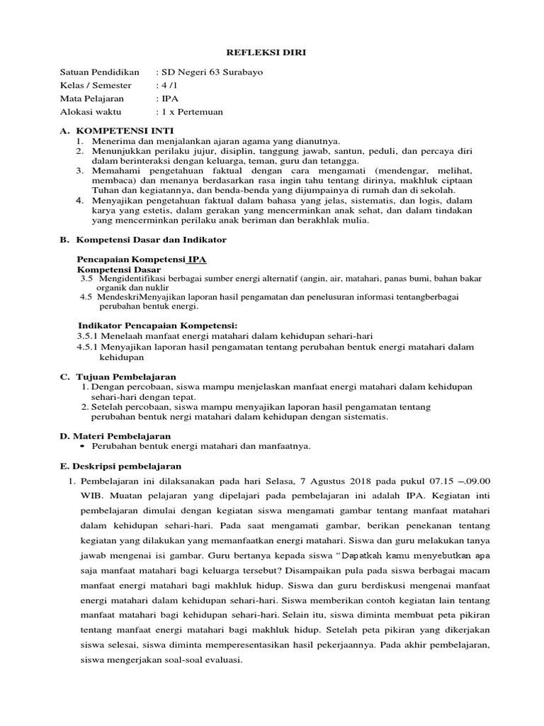Contoh Refleksi Yang Baik | PDF