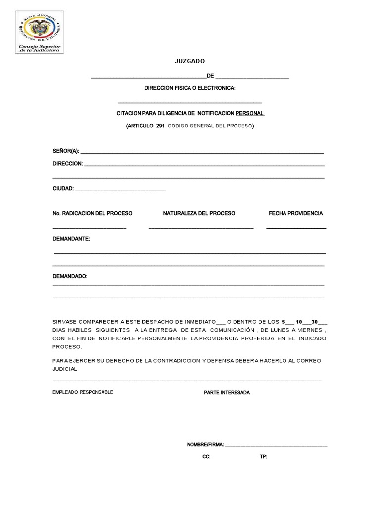 Notificacion Personal Art 291 | PDF