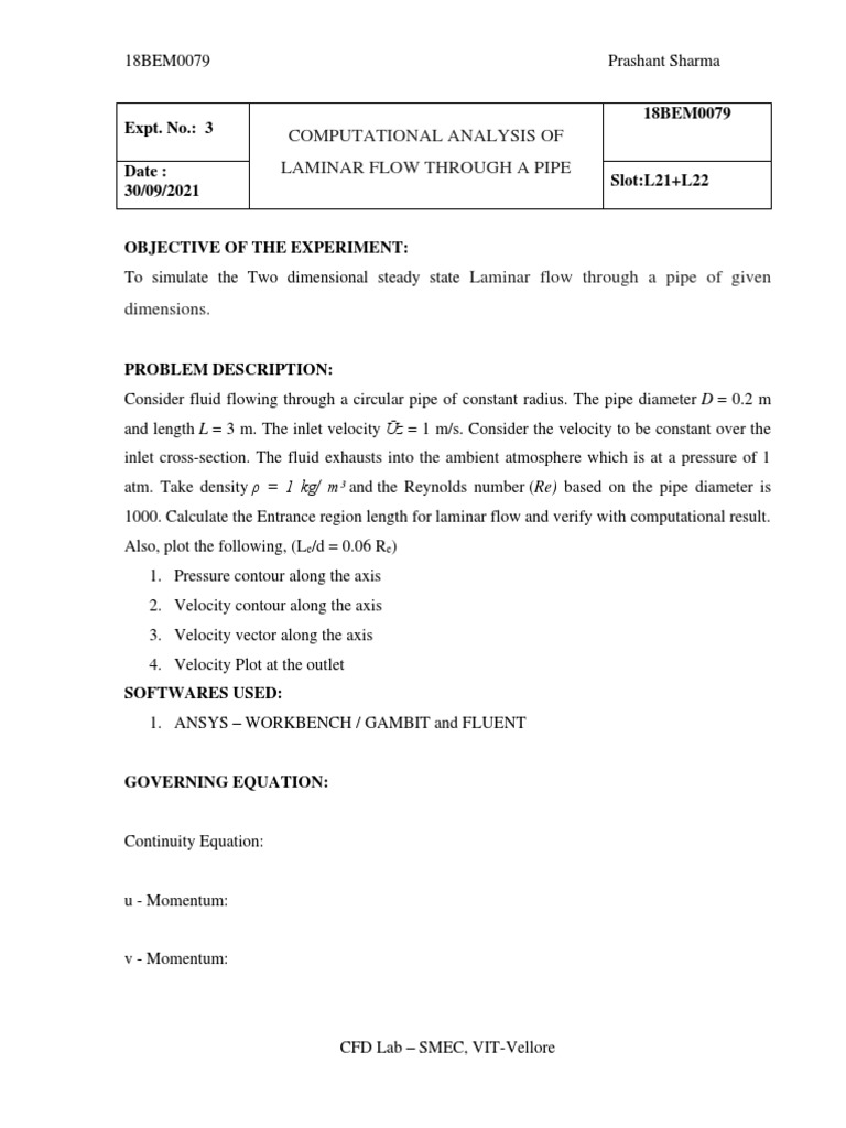 Laminar Flow Simulation in Pipe Analysis | PDF | Fluid Dynamics ...