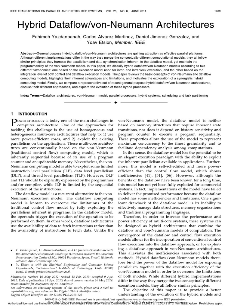 Hybrid Dataflow Von-Neumann Architectures | PDF | Parallel Computing | Central Processing Unit