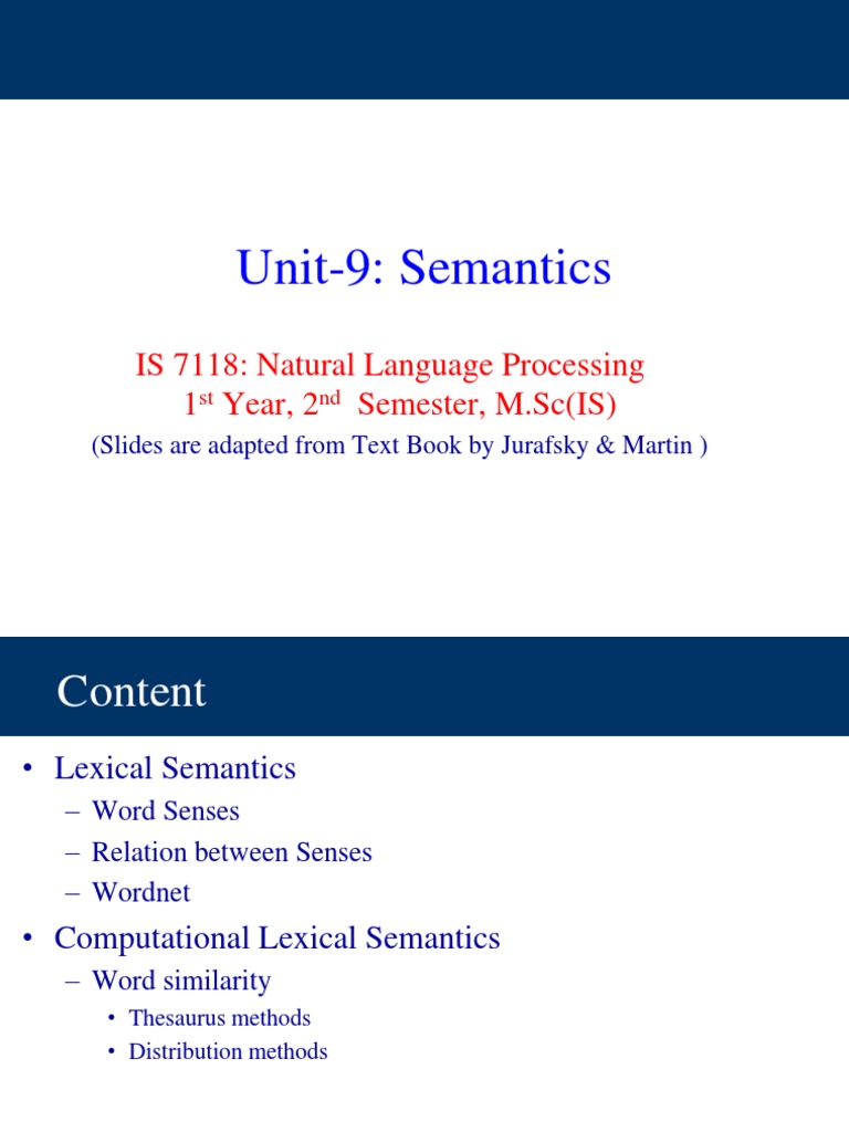 IS 7118 Unit-9 Semantics | PDF | Lexical Semantics | Linguistics