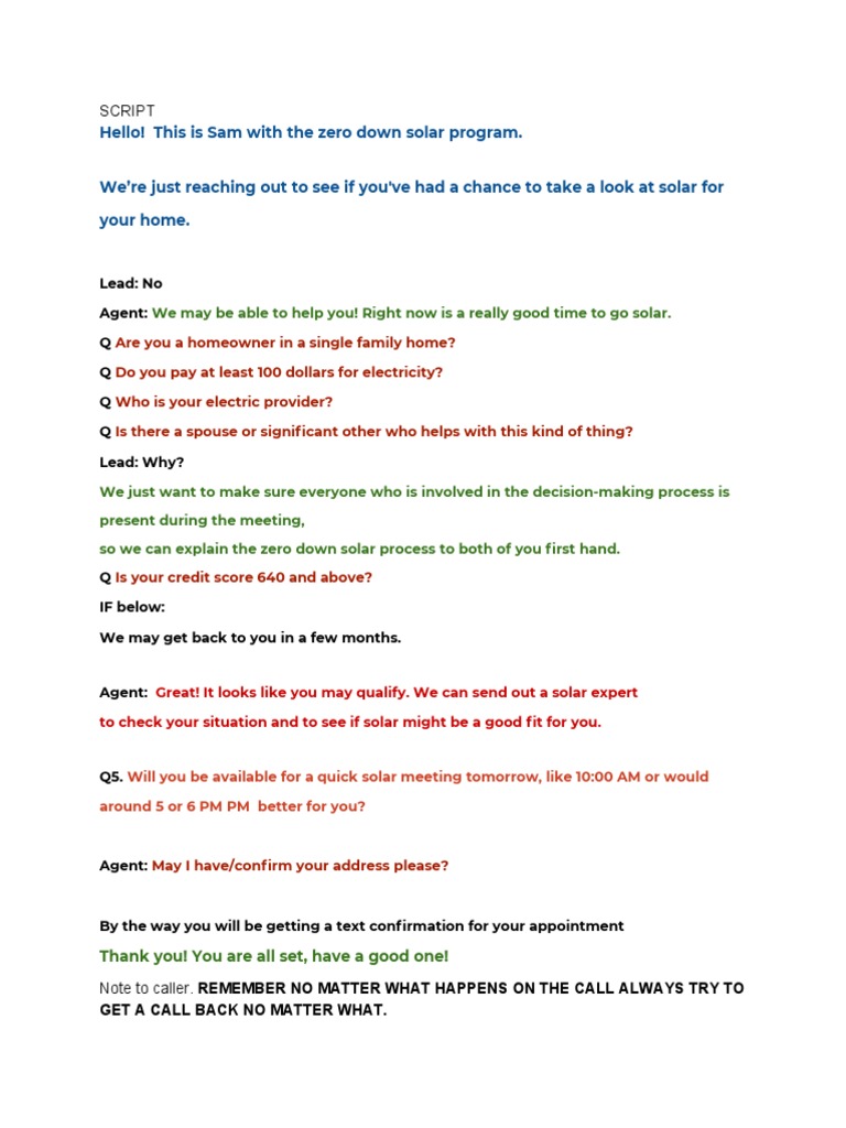 Zero Down Solar Program Script and Rules Updated | PDF | Economies