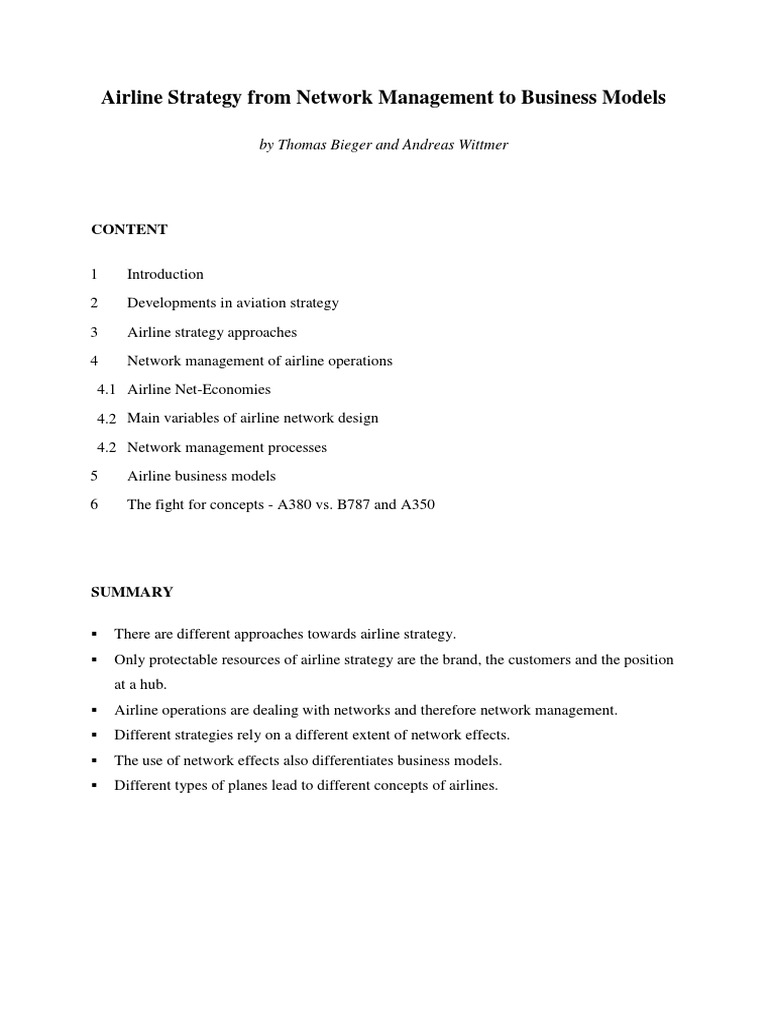 Airline Strategy: Network Management & Models | PDF | Airline Hub ...