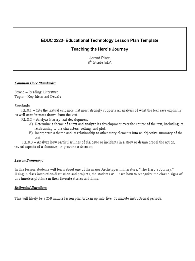 Hero's Journey Lesson Plan | PDF | Lesson Plan | Communication