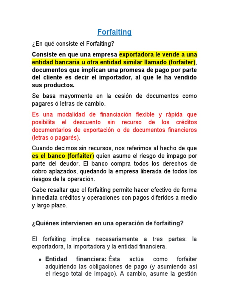 Forfaiting: ¿Quiénes Intervienen en Una Operación de Forfaiting? | PDF ...