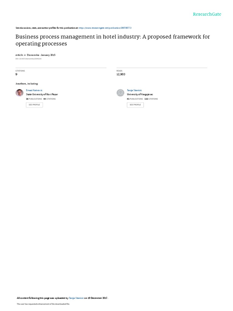 Business Process Management in Hotel Industry: A Proposed Framework For ...