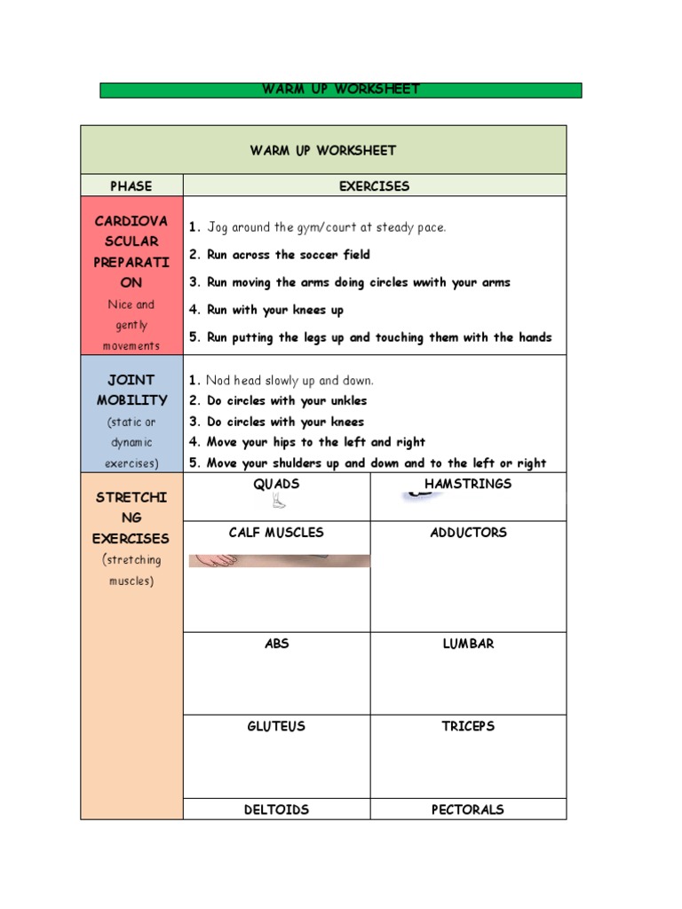 Warm Up Worksheet: Nice and Gently Movements | PDF | Wellness