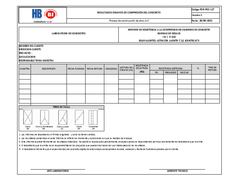 For-Ppc-127 Formato Resultados Ensayos Compresion | PDF