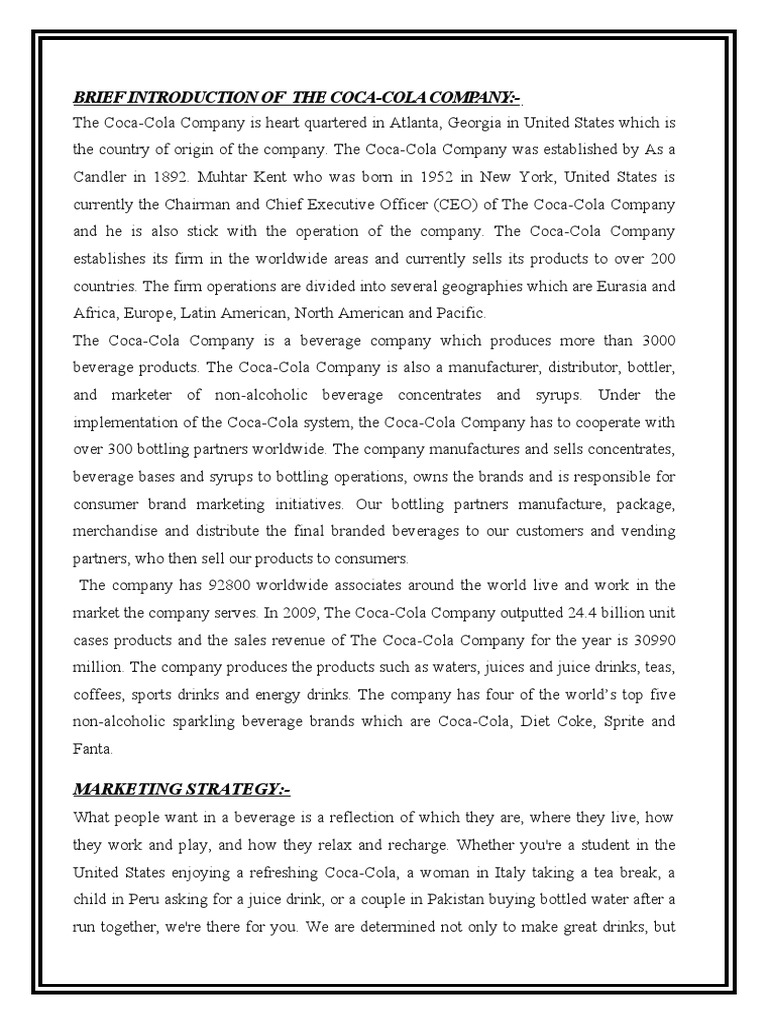 Brief Introduction of The Coca-Cola Company | PDF | The Coca Cola ...