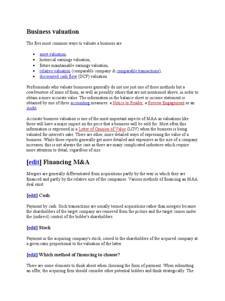 5 Common Business Valuation Methods | PDF | Mergers And Acquisitions ...