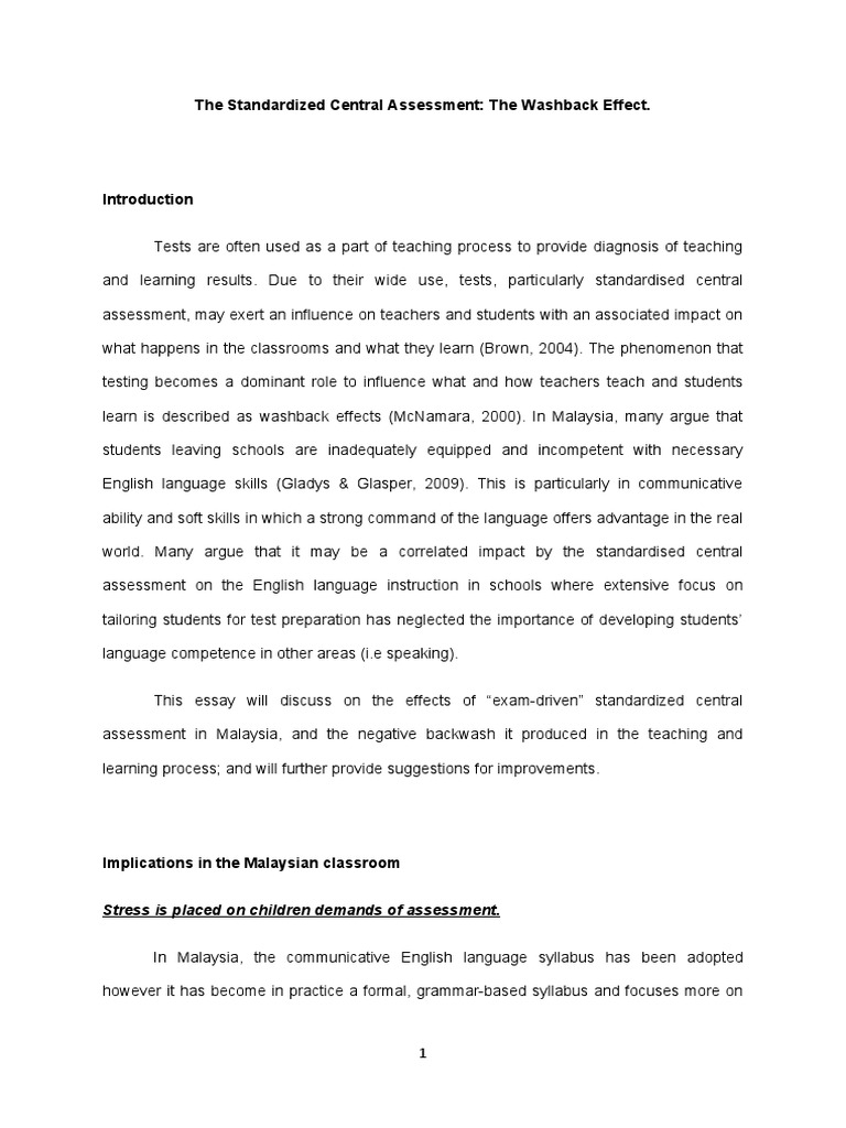 The Washback Effect of Standardized Central Assessments on English ...