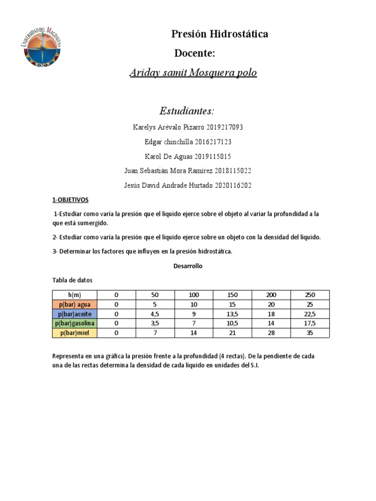 Variación de la Presión Hidrostática en Fluidos | PDF | Presión | Densidad