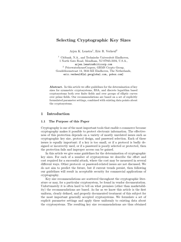 Guidelines for Cryptographic Key Sizes | PDF | Public Key Cryptography ...