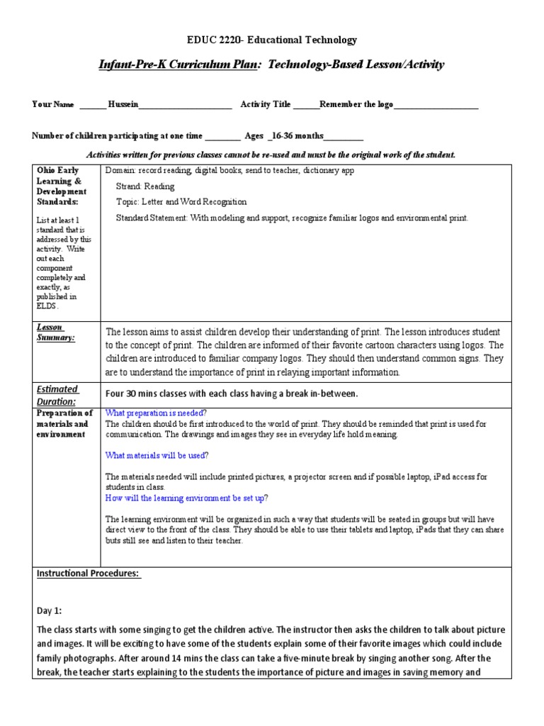 Ed Tech ECDE Activity Plan | Descargar gratis PDF | Educational Technology | Pedagogy