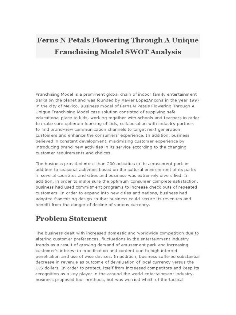 Ferns N Petals Flowering Through A Unique Franchising Model SWOT ...