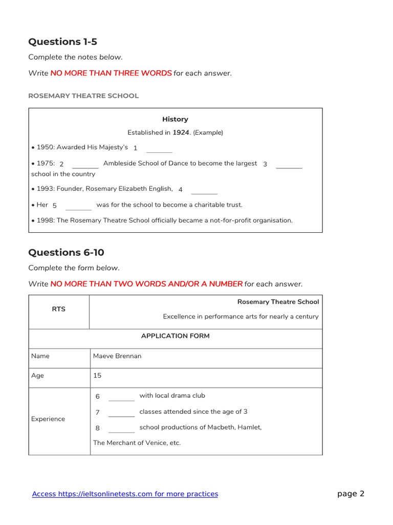 Questions 1-5: No More Than Three Words No More Than Three Words | PDF