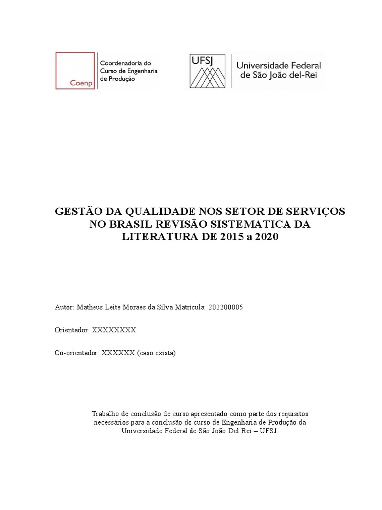 Modelo Canonico de TCC - Eng - Producao UFSJ | PDF | Equações | Método ...