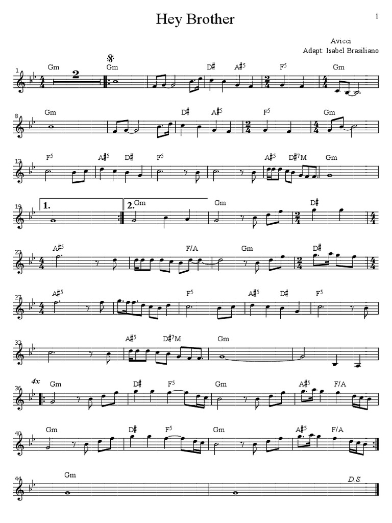 Hey Brother - Partitura Tom Original PDF | PDF