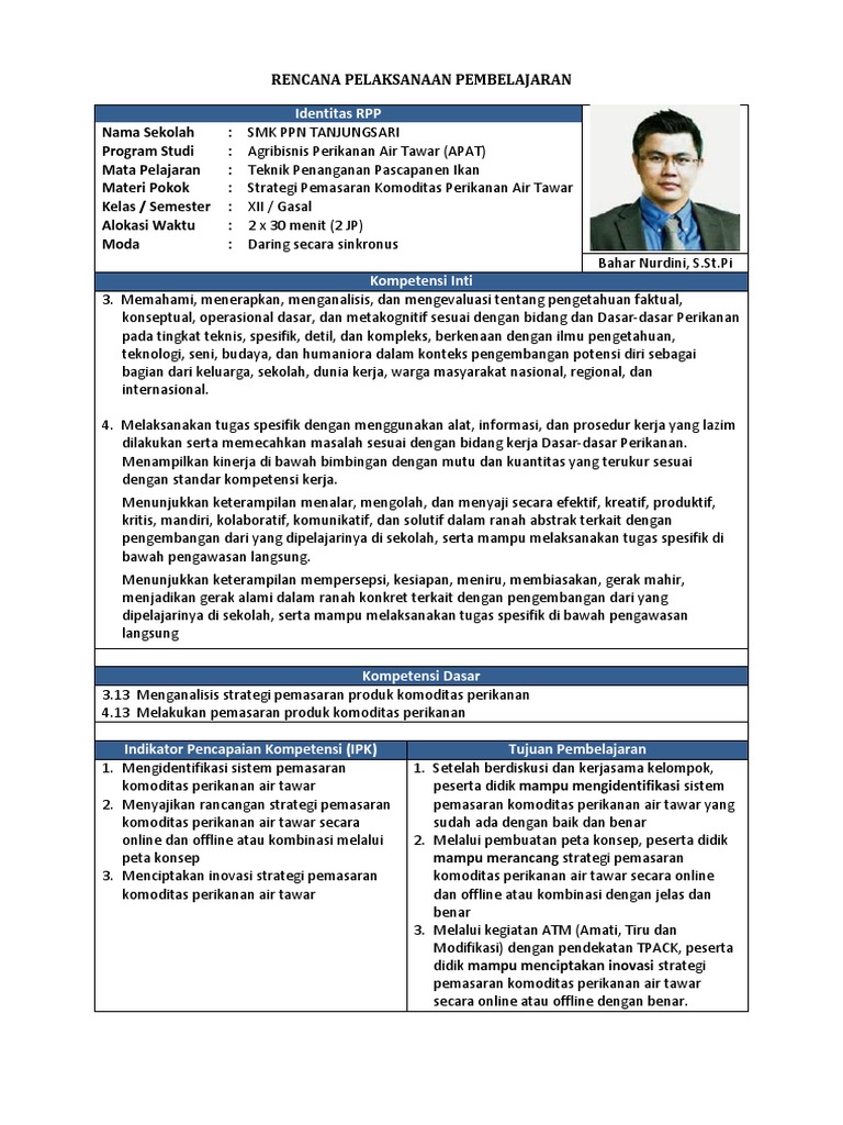 RPP Teknik Penanganan Pascapanen - Strategi Pemasaran Komoditas Perikanan Air Tawar (BAHAR) | PDF