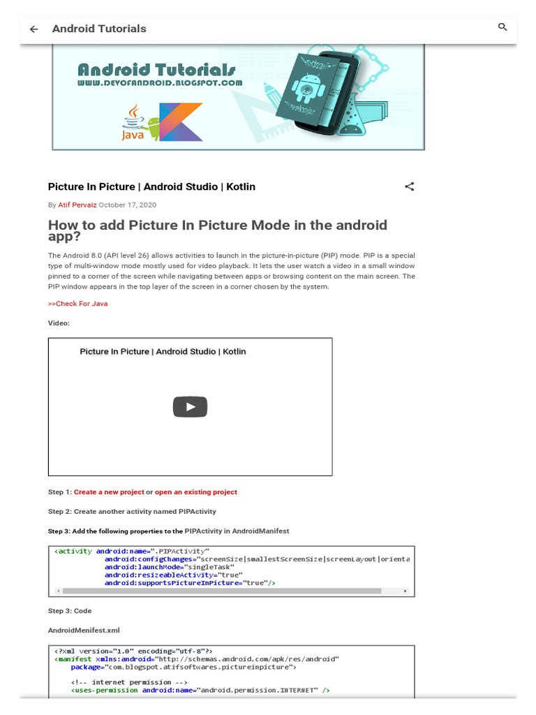 Picture in Picture - Android Studio - Kotlin | PDF | Android (Operating ...
