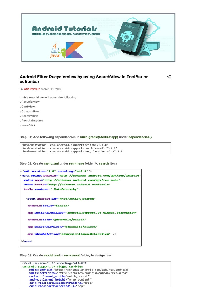 Android Filter Recyclerview by Using SearchView in ToolBar or Actionbar | PDF | Java ...