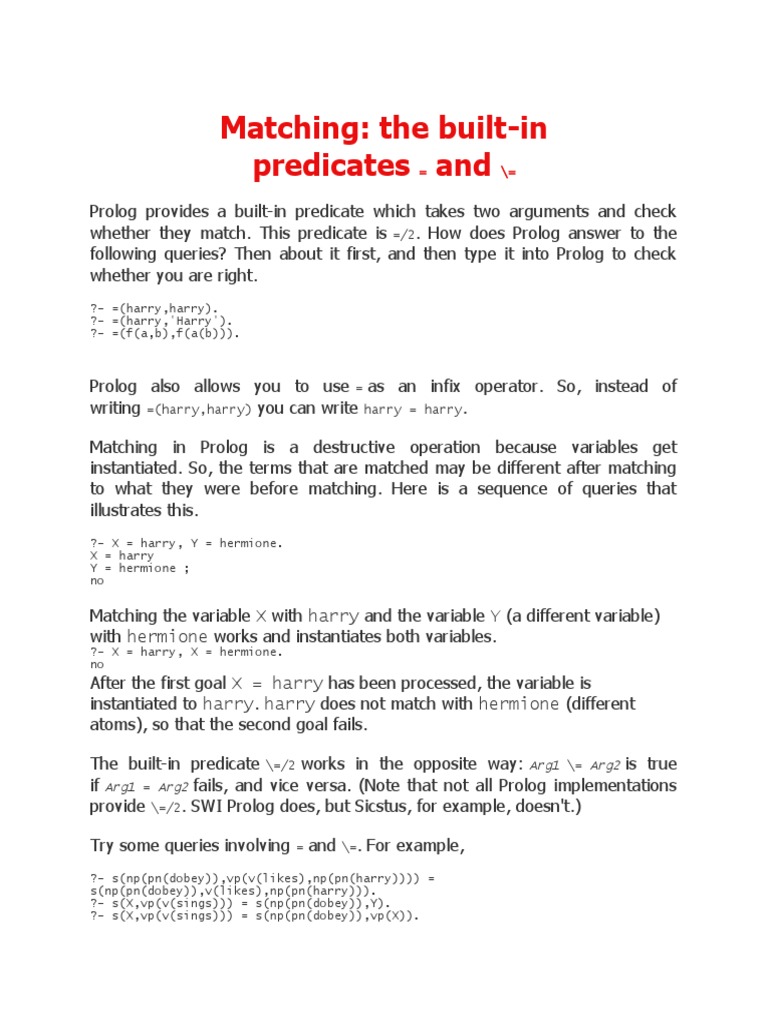 Matching: The Built-In Predicates and | PDF | Theoretical Computer ...