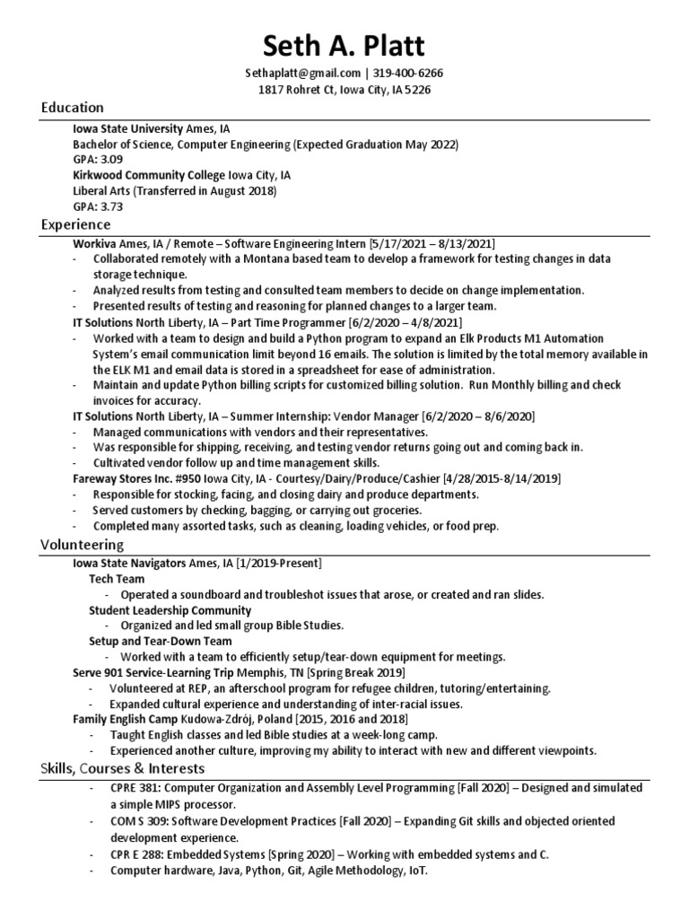 Resume Seth Platt | PDF | Information Age | Software Development