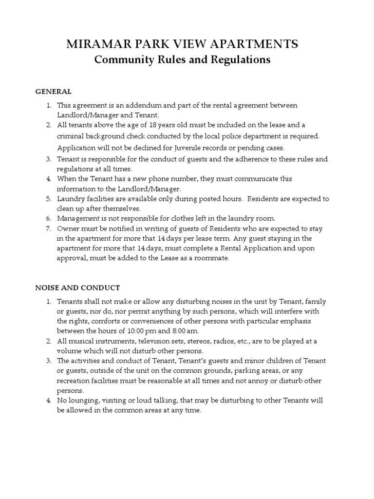 Apartment Rules and Regulations | PDF | Lease | Leasehold Estate