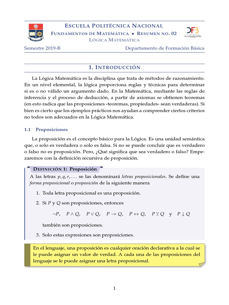Lógica Matemática | PDF | Proposición | Lógica matemática
