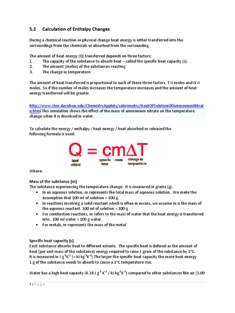 Enthalpy Change Formula