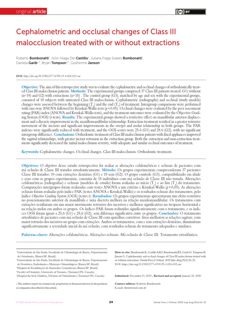 Cephalometric and Occlusal Changes of Class III Ma Compressed | PDF ...