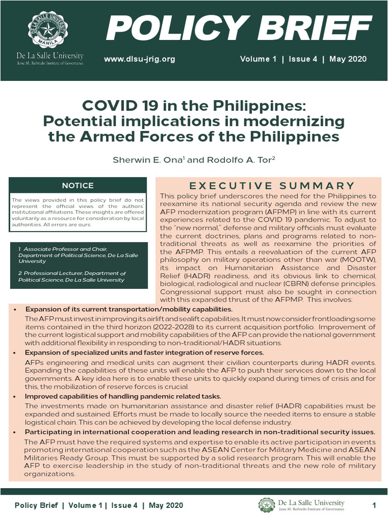 Sample POLICY BRIEF DLSU | Download Free PDF | Philippines | Government