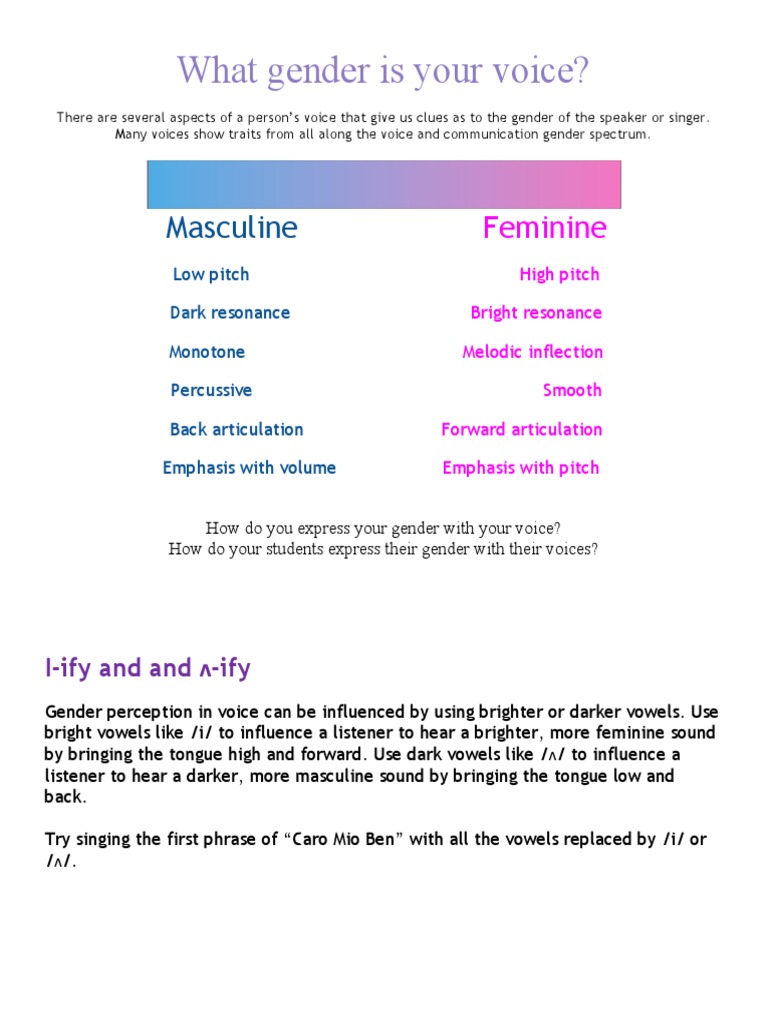 What Gender Is Your Voice?: Masculine | PDF | LGBTQIA+ Studies ...