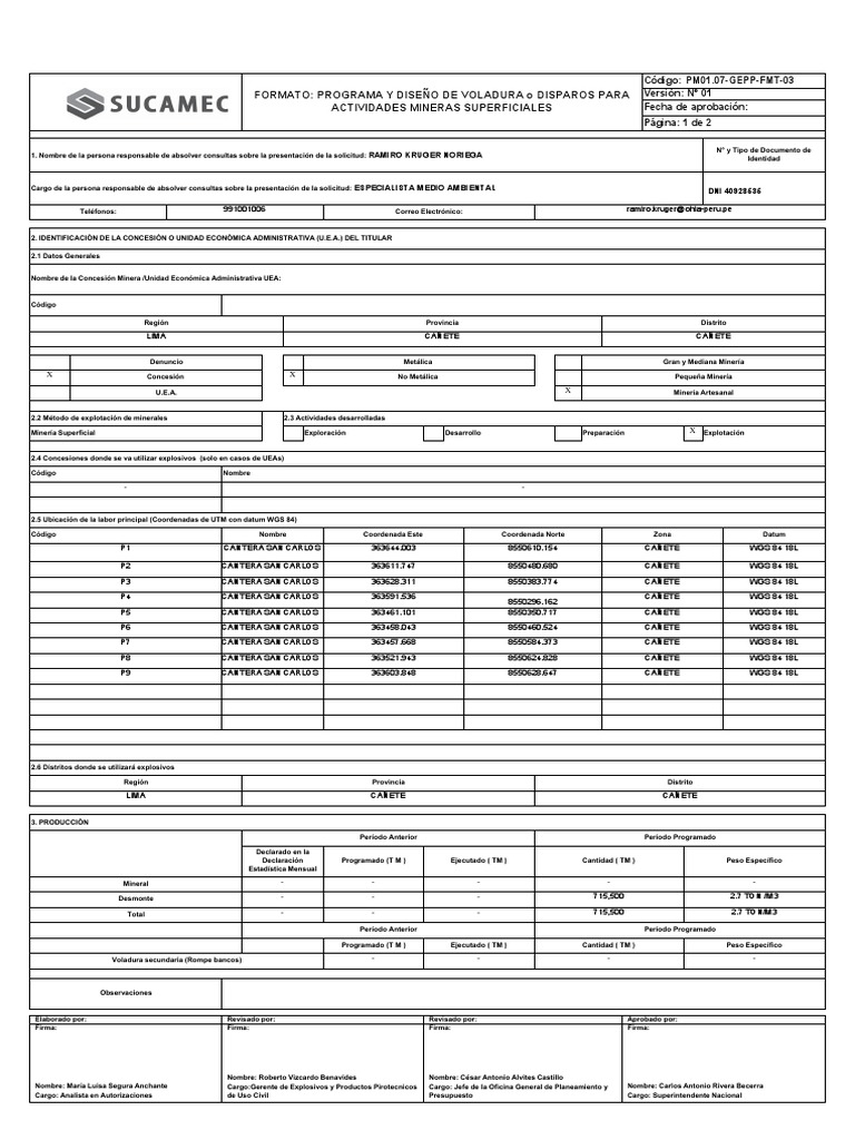 FORMATO Cantera San Carlos | PDF | Minería | Materiales
