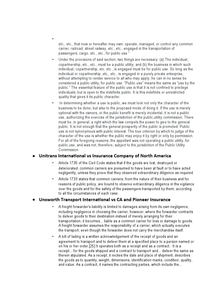 Unitrans International Vs Insurance Company of North America | PDF ...