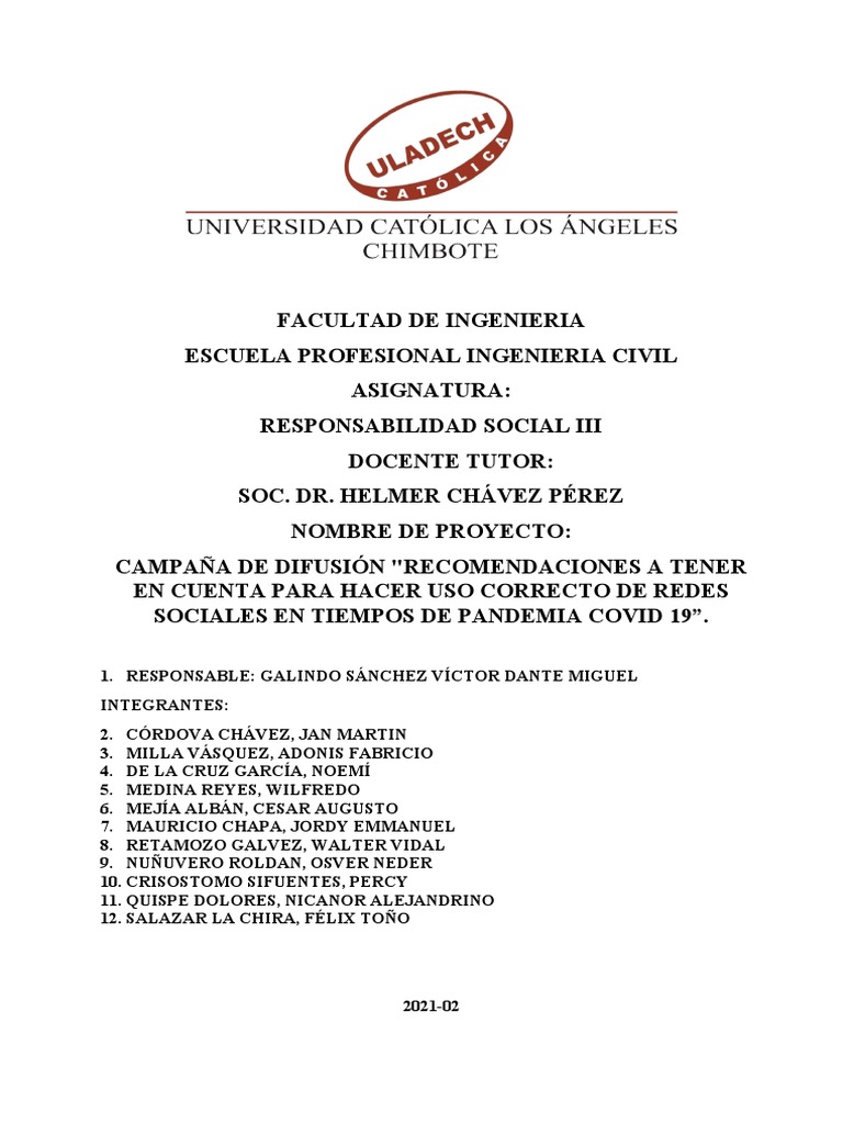 Esquema Del Proyecto de Responsabilidad Social | PDF | Servicio de redes sociales