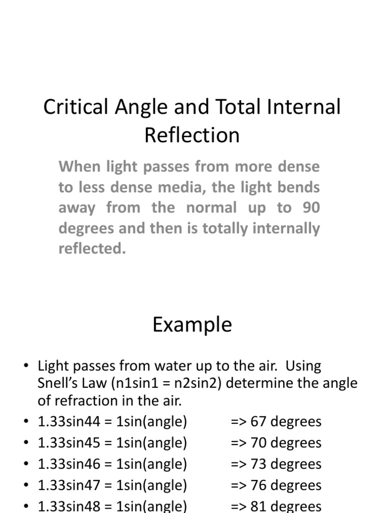 Critical Angle and Total Internal Reflection | PDF
