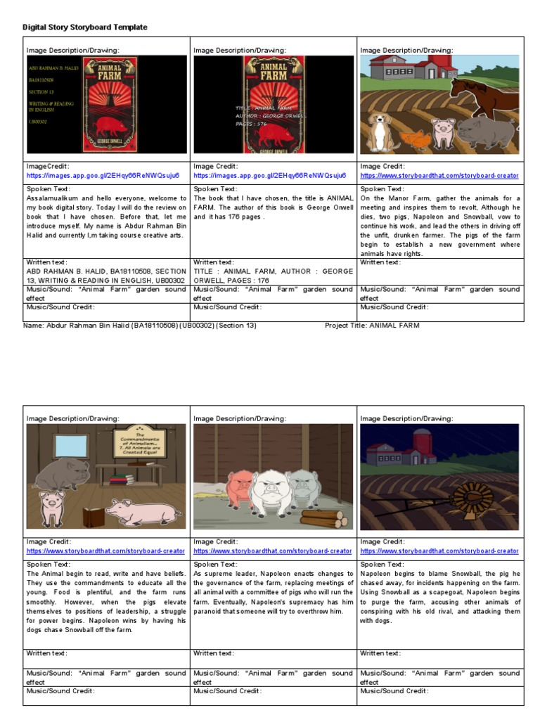 Animal Farm Digital Storyboard Template | PDF
