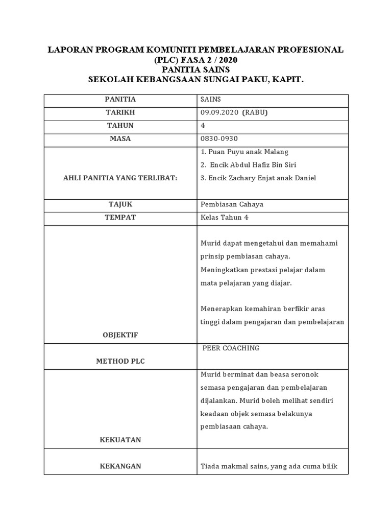 Contoh Laporan PLC Sains | PDF