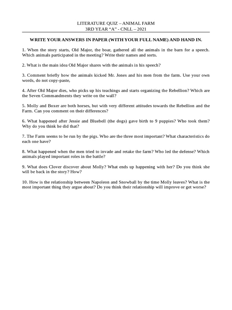 Animal Farm Quiz | PDF