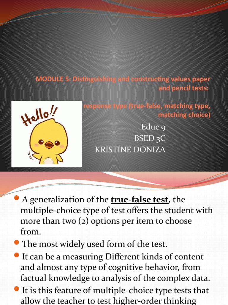 Distinguishing and Constructing Values Paper and Pencil Tests | PDF ...