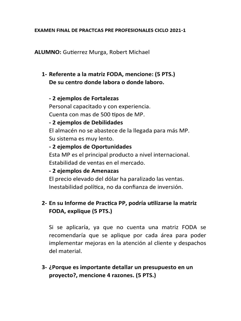 Examen Final de Practicas PP Ciclo 2021 | PDF | Análisis FODA | Business