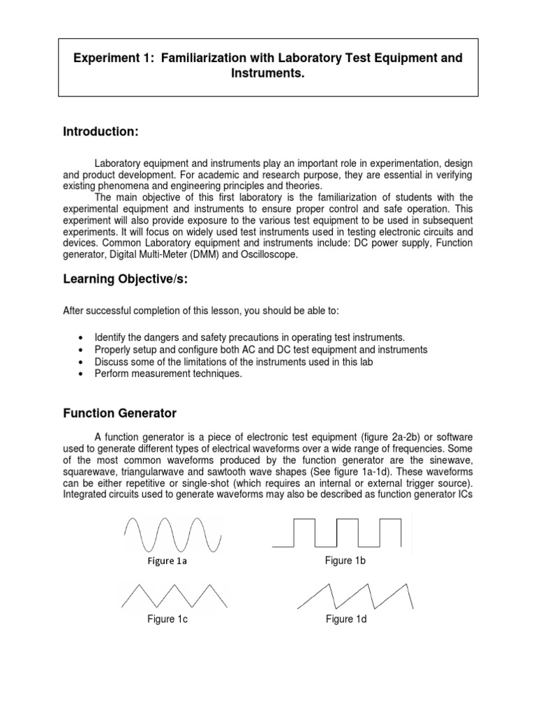 Familiarizing Students with Common Laboratory Equipment and Instruments ...
