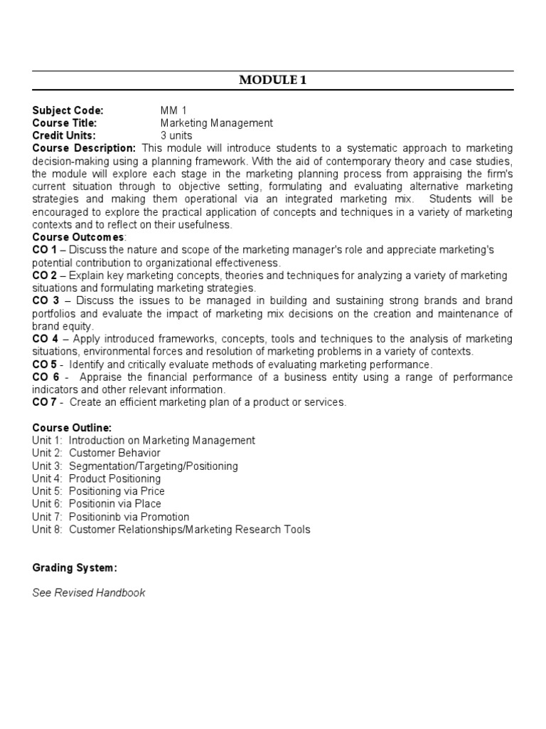 Module 1 On Marketing Management | PDF | Marketing | Market Segmentation