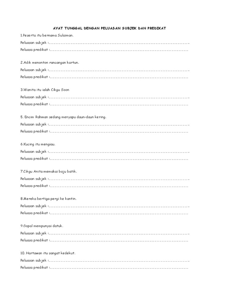 Ayat Tunggal Dengan Peluasan Subjek Dan Predikat | PDF