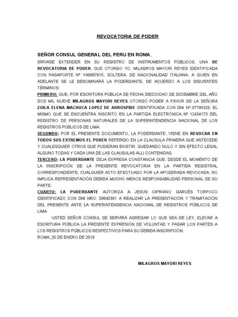 Modelo de Revocatoria de Poder | PDF