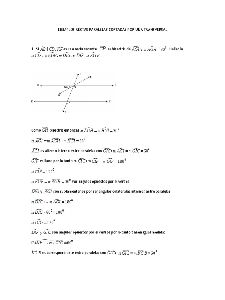 4ejemplos Rectas Paralelas Cortadas Por Una Transversal | PDF